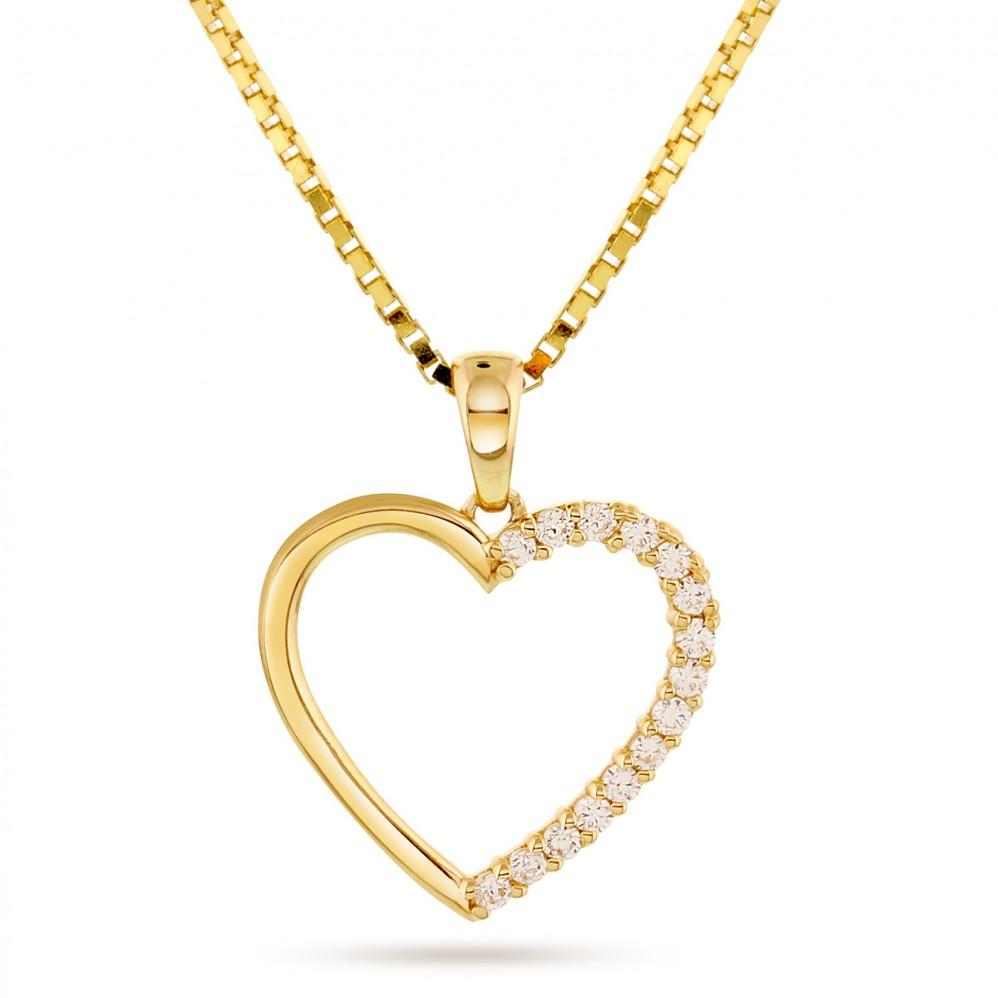 Hjerte anheng i gult gull med zirkonia - Gull og Ur